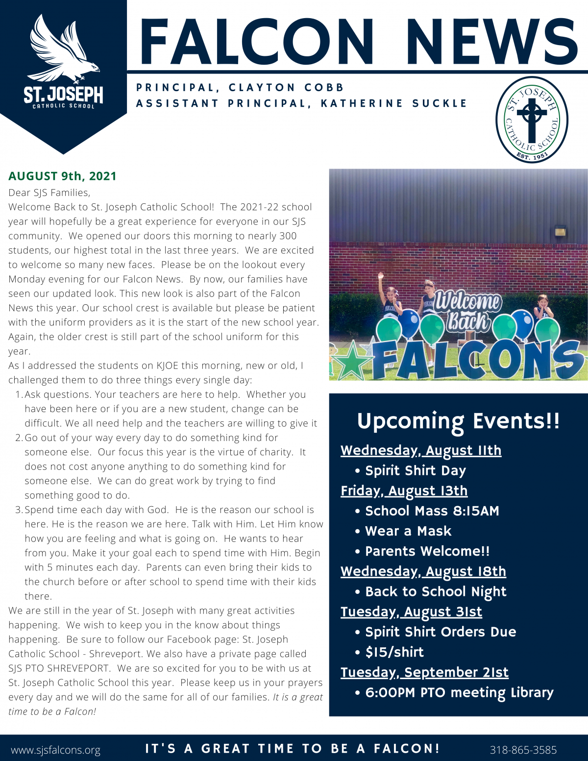 Falcon News August 9th, 2021 - St. Joseph Catholic School