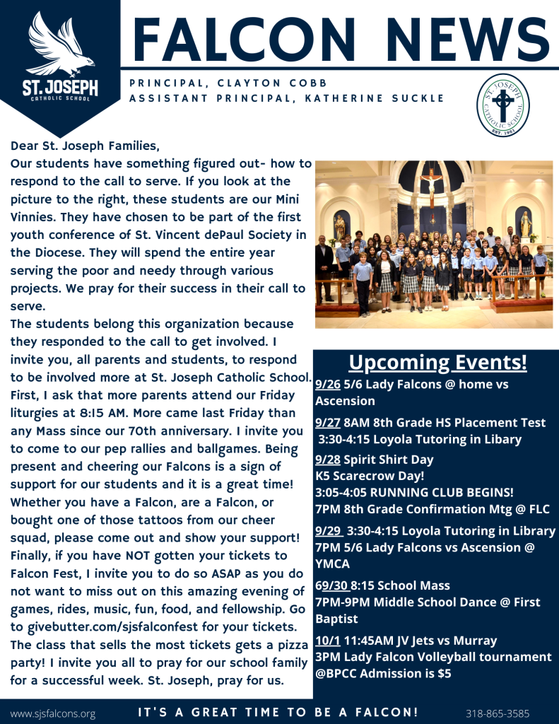 Falcon News, September 26, 2022 - St. Joseph Catholic School