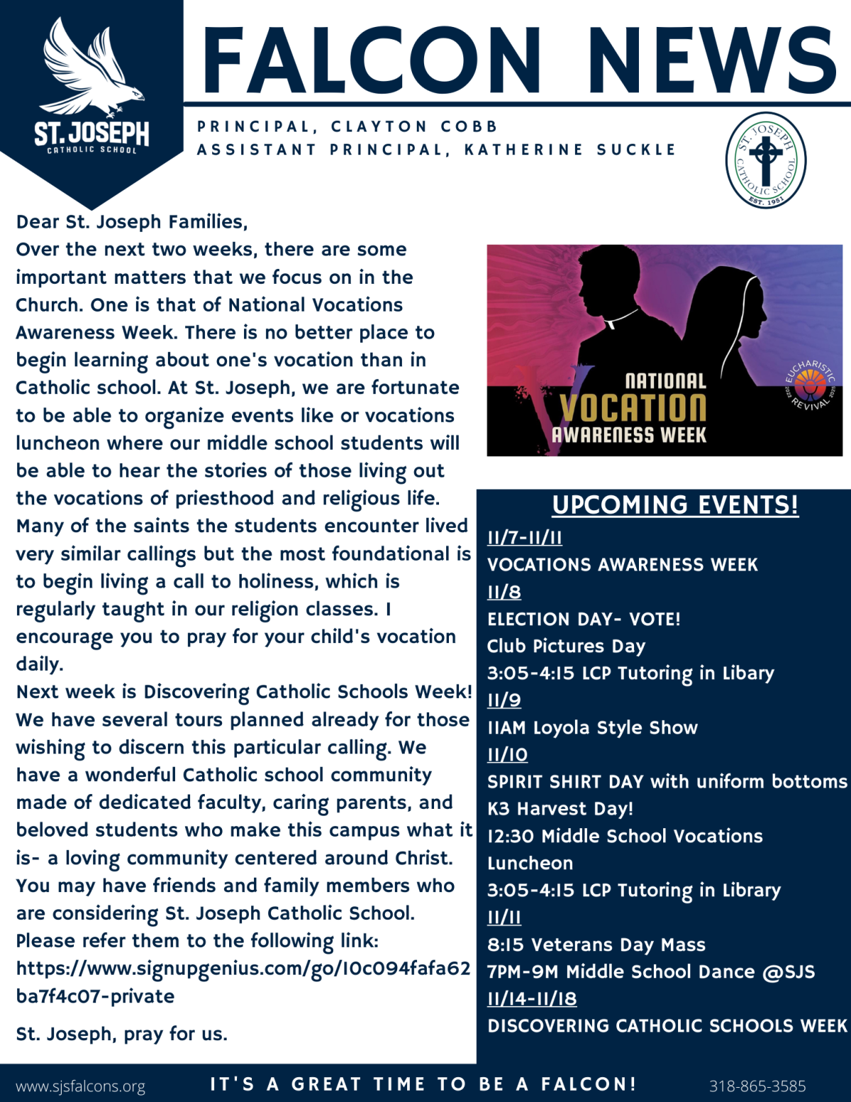 Falcon News, November 7, 2022 - St. Joseph Catholic School