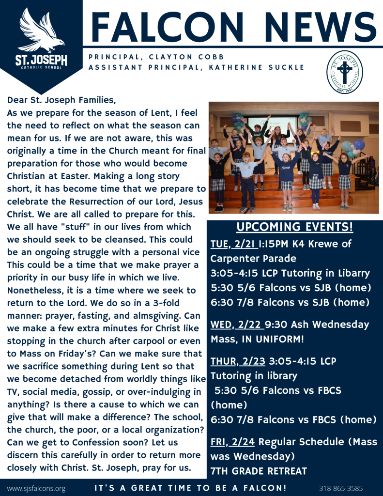 Falcon News, February 21, 2023 - St. Joseph Catholic School