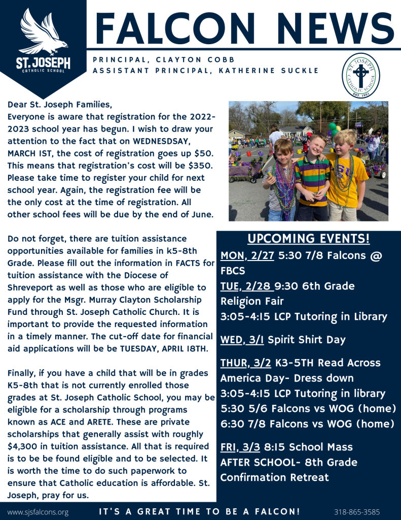 Falcon News, February 27, 2023 - St. Joseph Catholic School