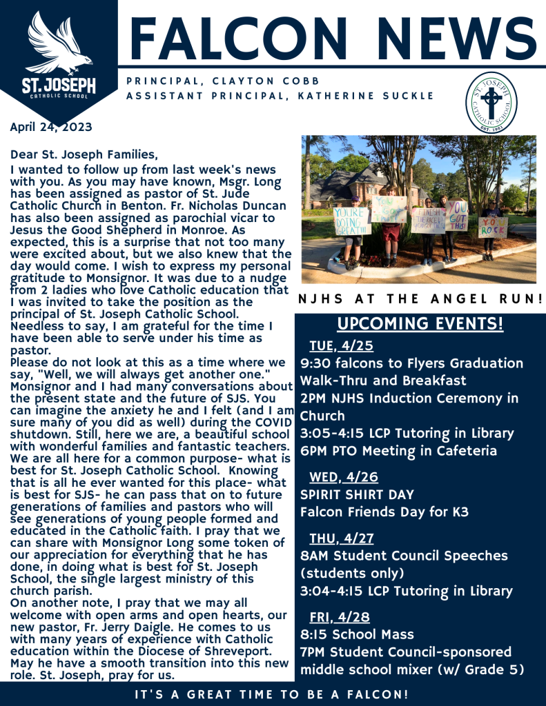Falcon News, April 24, 2023 - St. Joseph Catholic School