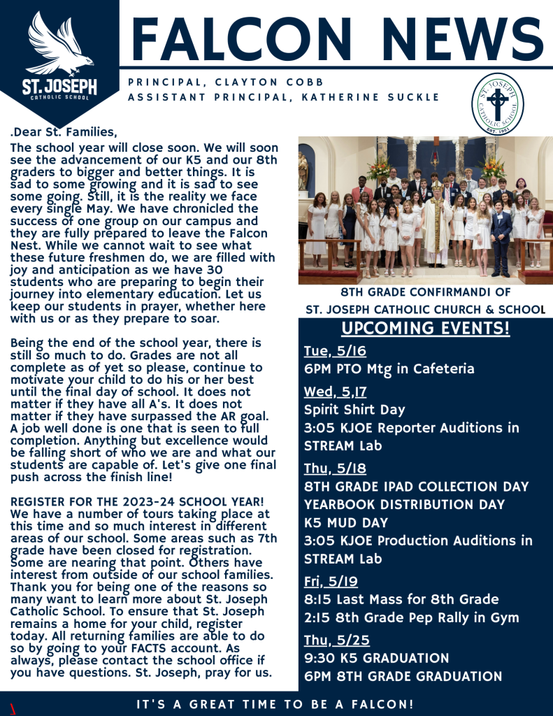 Falcon News, May 15, 2023 - St. Joseph Catholic School
