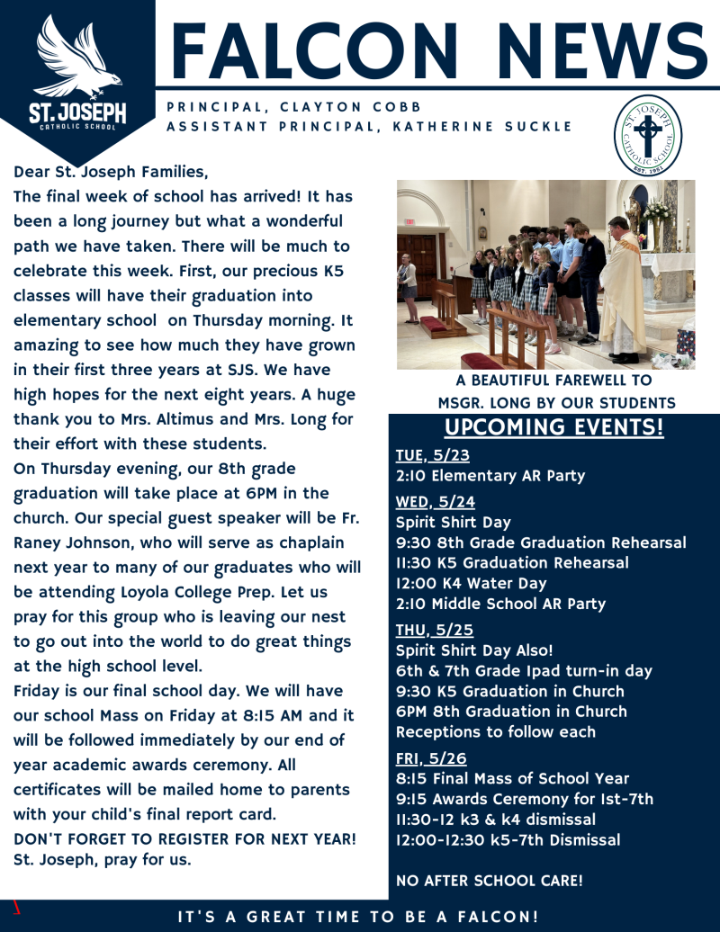 Falcon News, May 22, 2023 - St. Joseph Catholic School