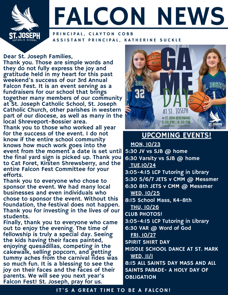 Falcon News, October 23, 2023 - St. Joseph Catholic School