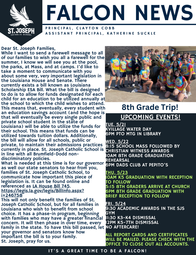 Falcon News, May 20, 2024 - St. Joseph Catholic School