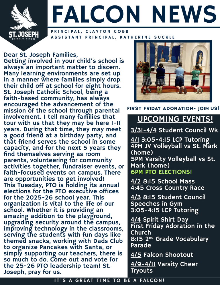 Falcon News, March 31, 2025 - St. Joseph Catholic School