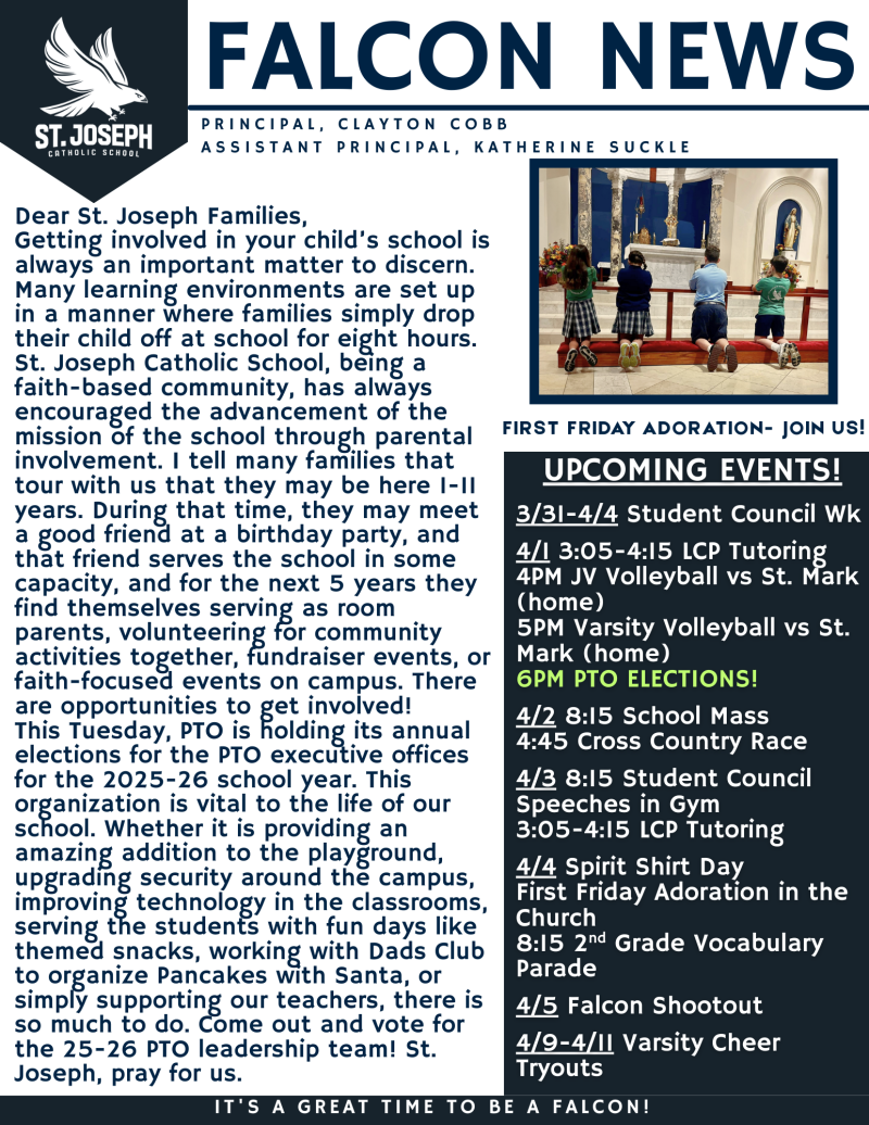 Falcon News, March 31, 2025 - St. Joseph Catholic School