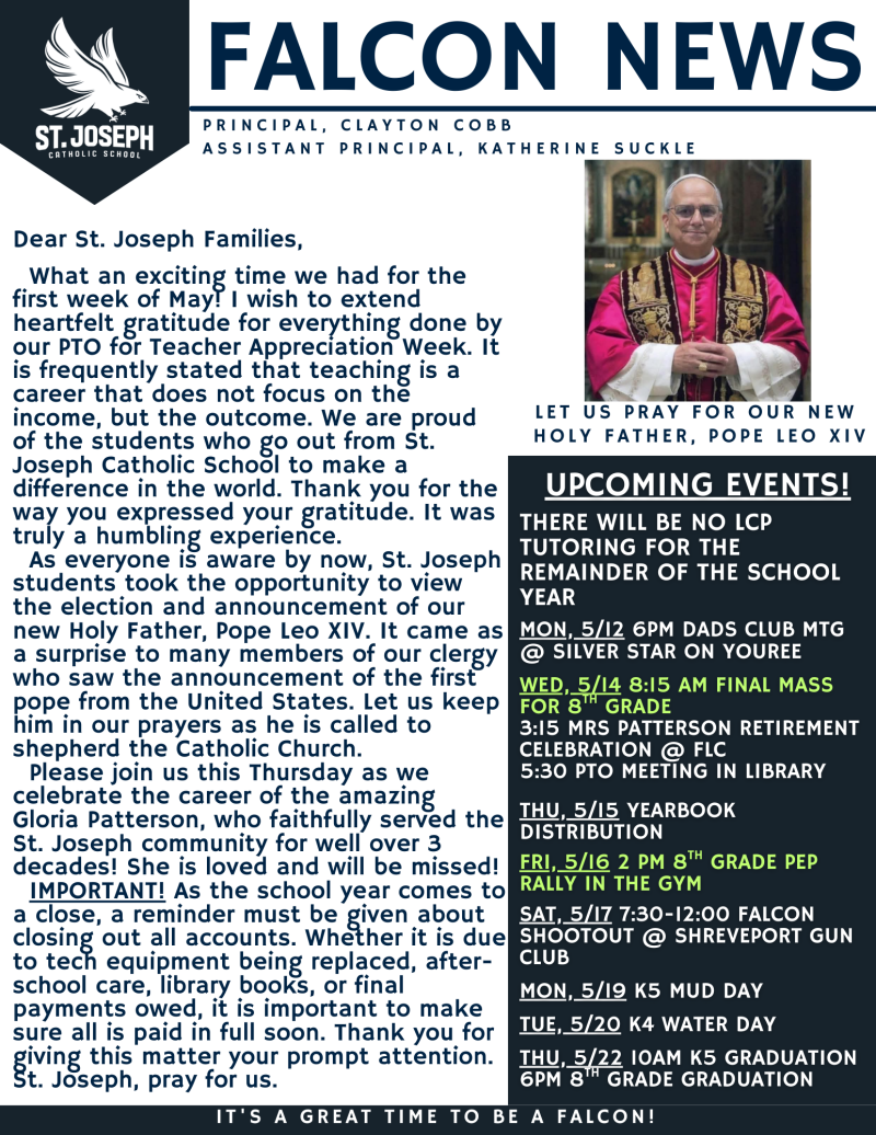 Falcon News, May 12, 2025 - St. Joseph Catholic School