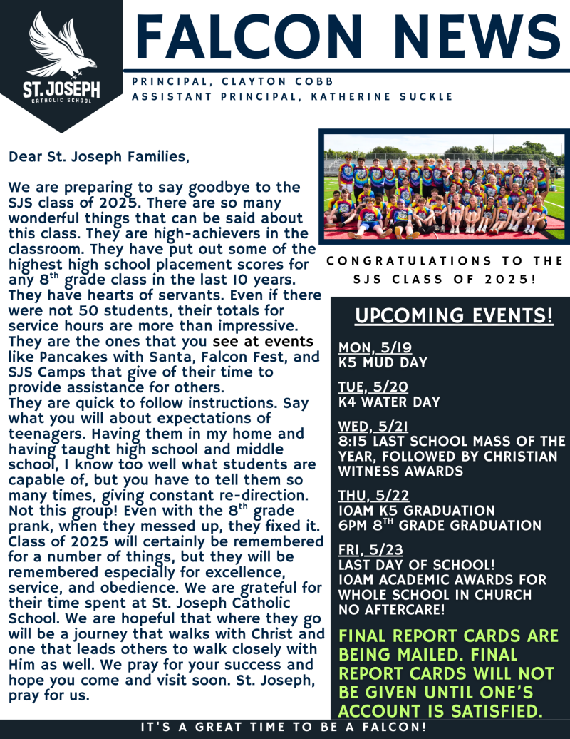 Falcon News, May 19, 2025 - St. Joseph Catholic School